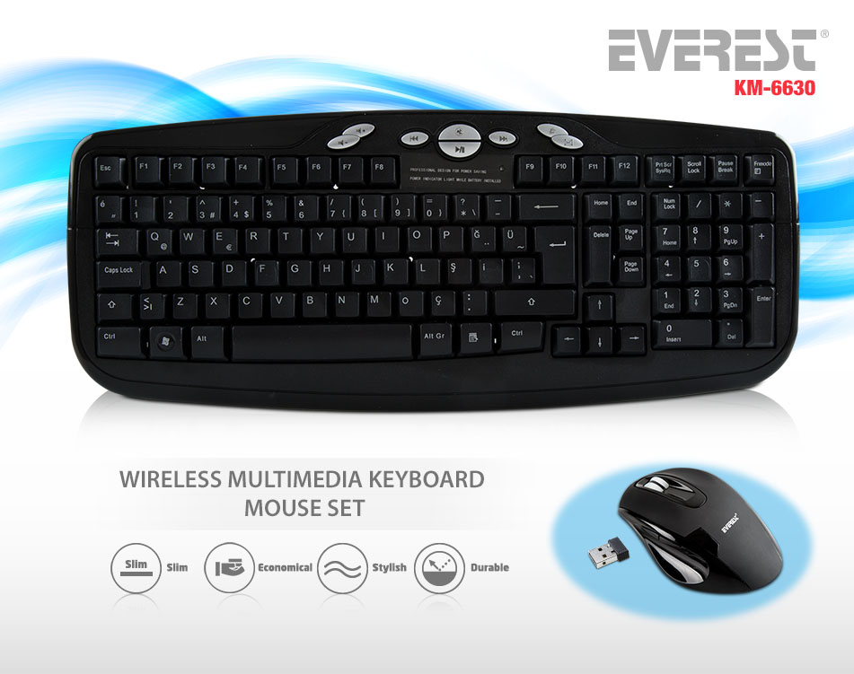 Everest KM-6630 Black Wireless Q Multimedia Keyboard + Mouse Set - Segment