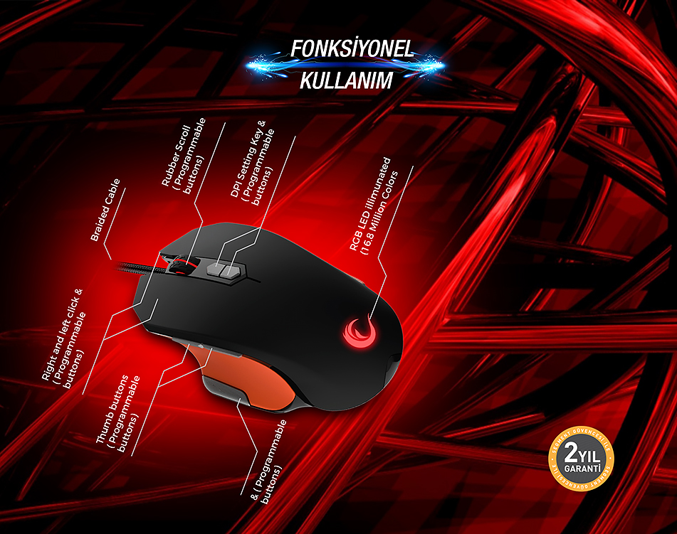 Rampage STRIKE SMX-R14 Siyah/Turuncu 9 Tuşlu RGB Gaming Oyuncu Mouse ...